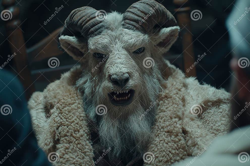 Fearsome Goat with Horns and Sharp Teeth Stock Illustration ...