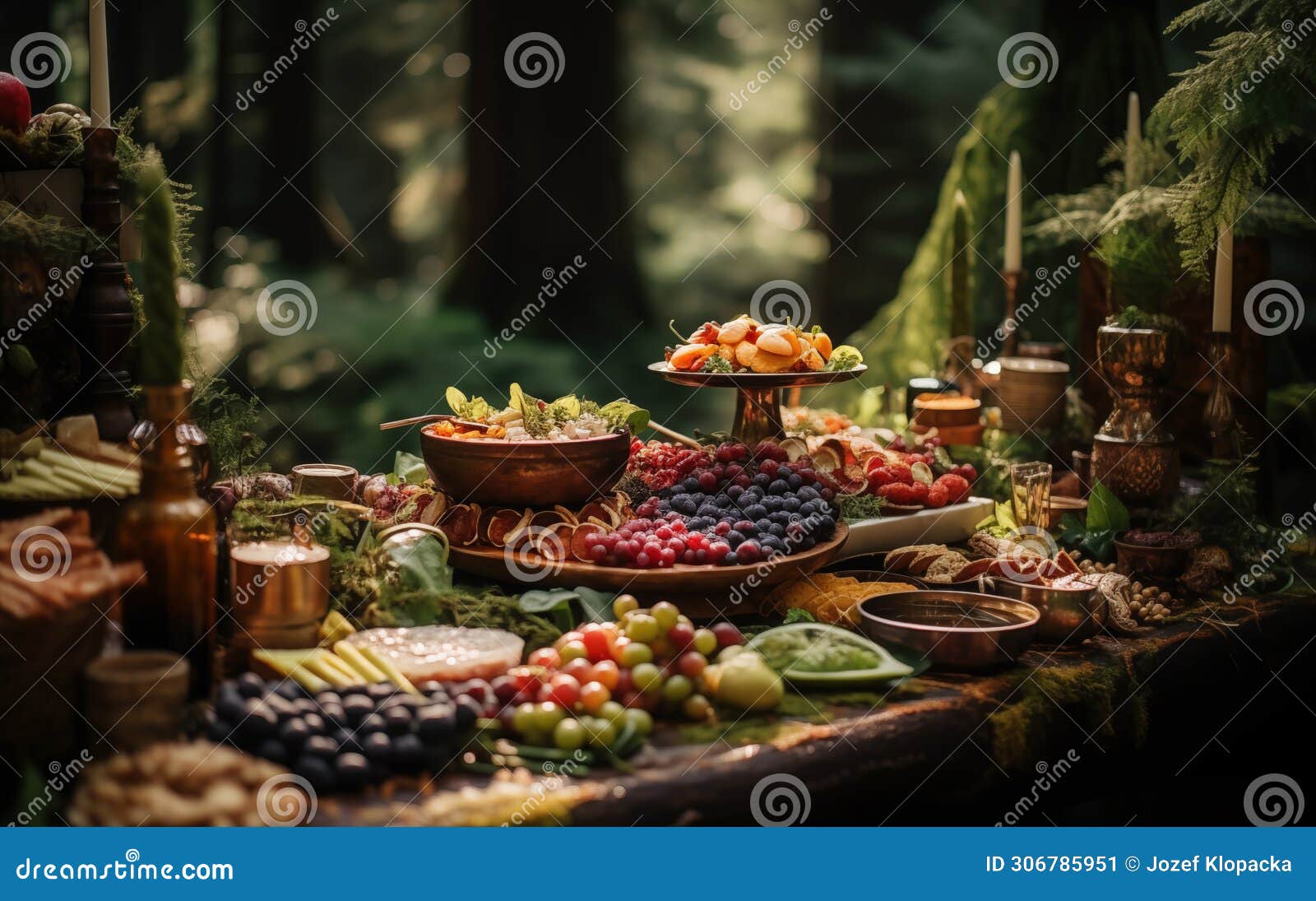 Feast in the Forest, Tables Full of Food at a Forest Feast. Stock ...