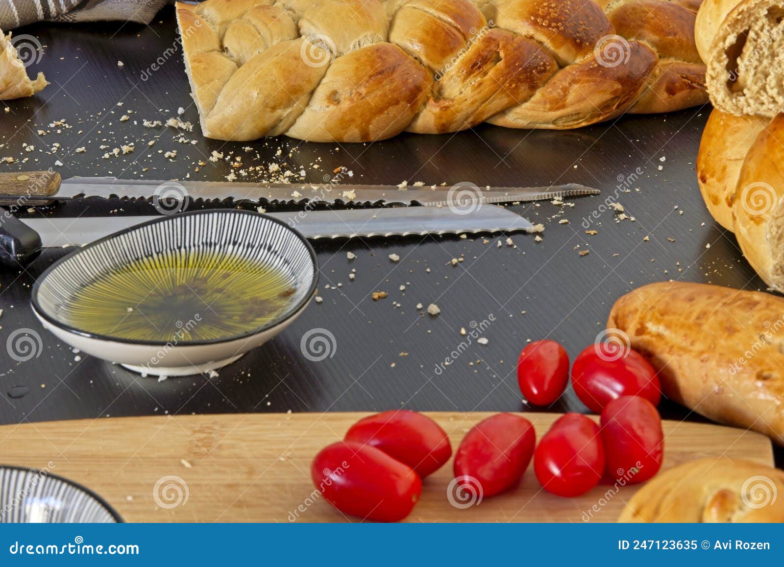 Feast, Messy Table. Bread in the Shape of a Braid. Sweet Challah ...