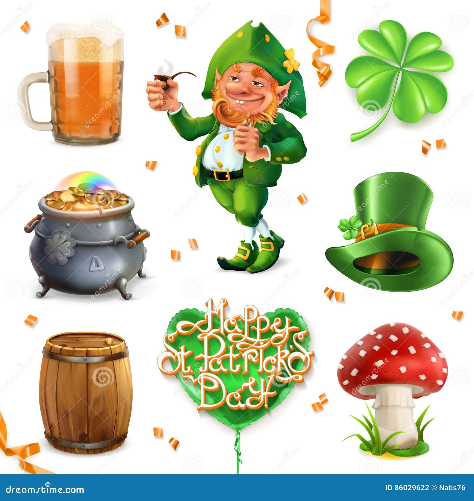 Feast of Saint Patrick. Vector Icon Set Stock Vector - Illustration of ...