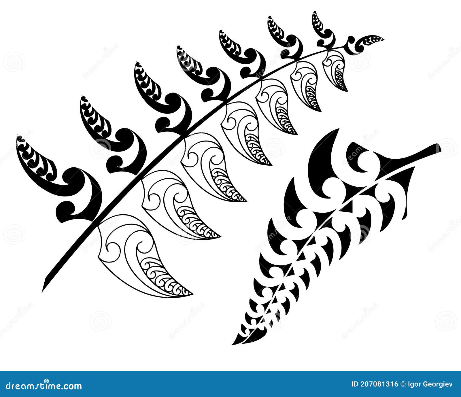 Maori Fern Tattoo Flash Set. Silvern Feather Tattoo Stock Vector ...