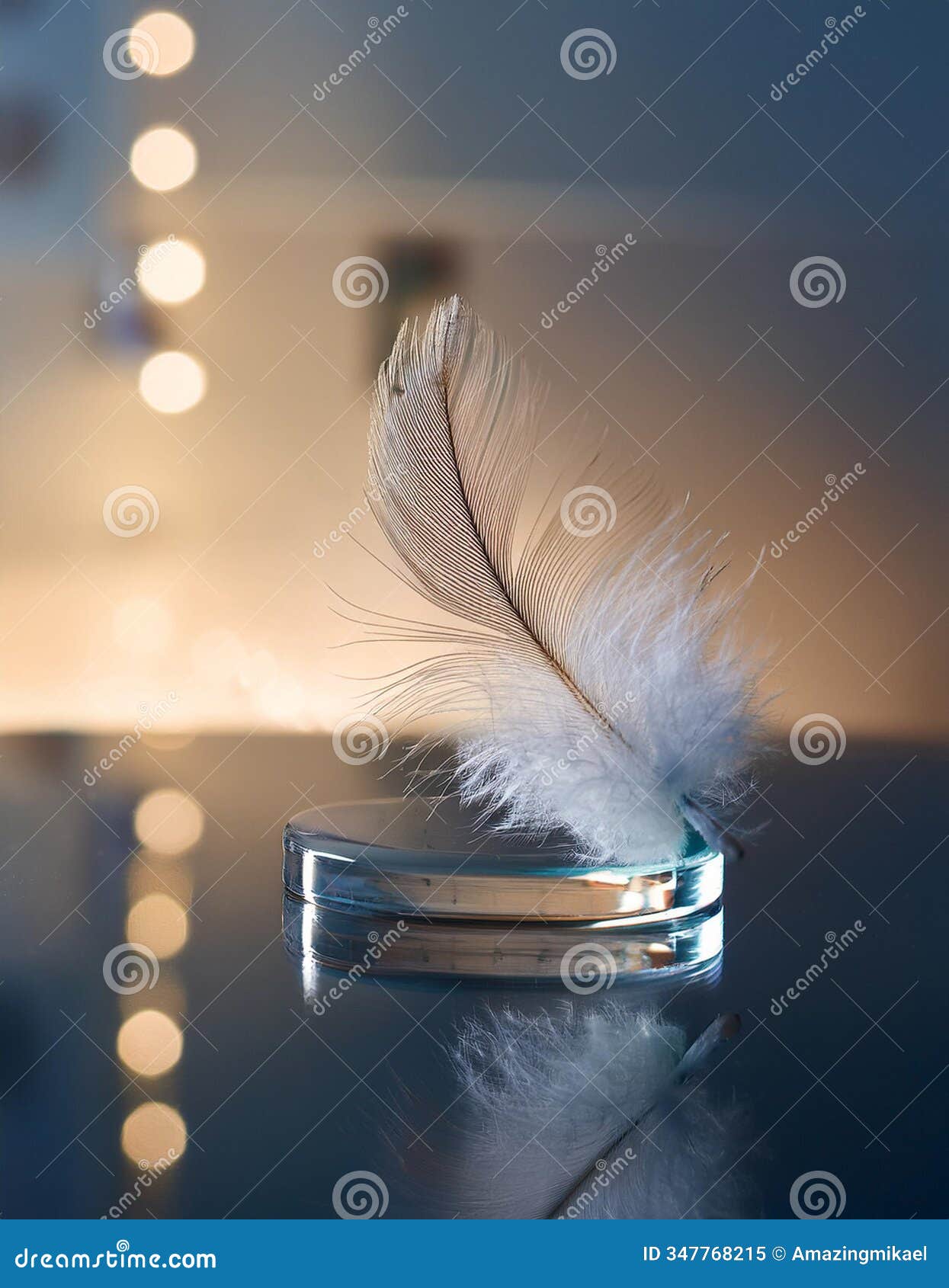 Feather Balanced on Glass Table Edge with Soft Ambient Lighting Stock ...