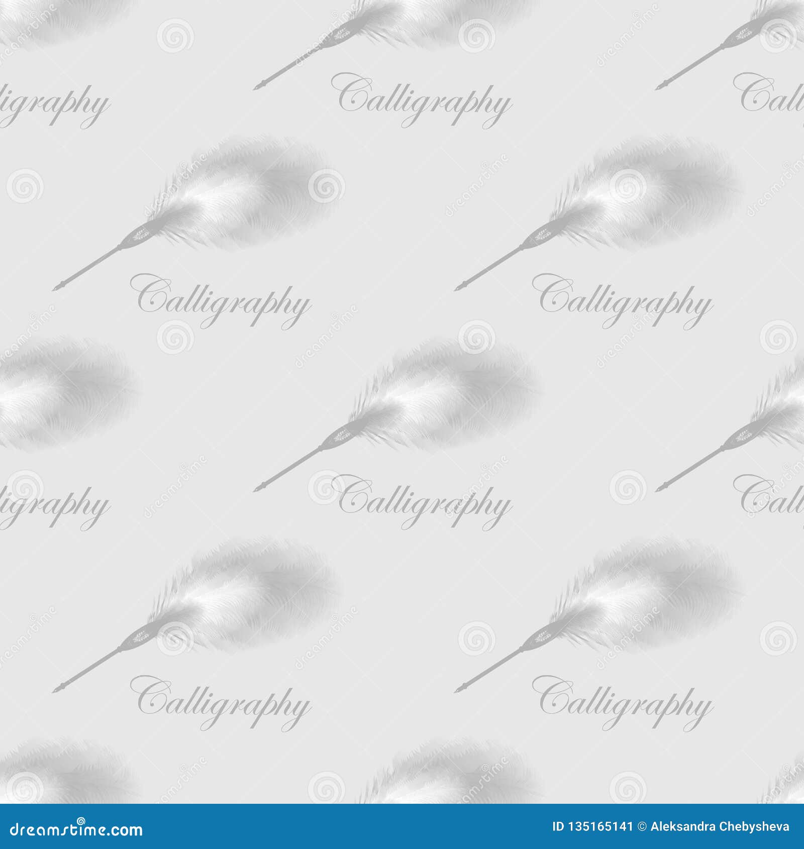 Feather Calligraphic Ink Pen with Text Calligraphy. Seamless Pattern ...