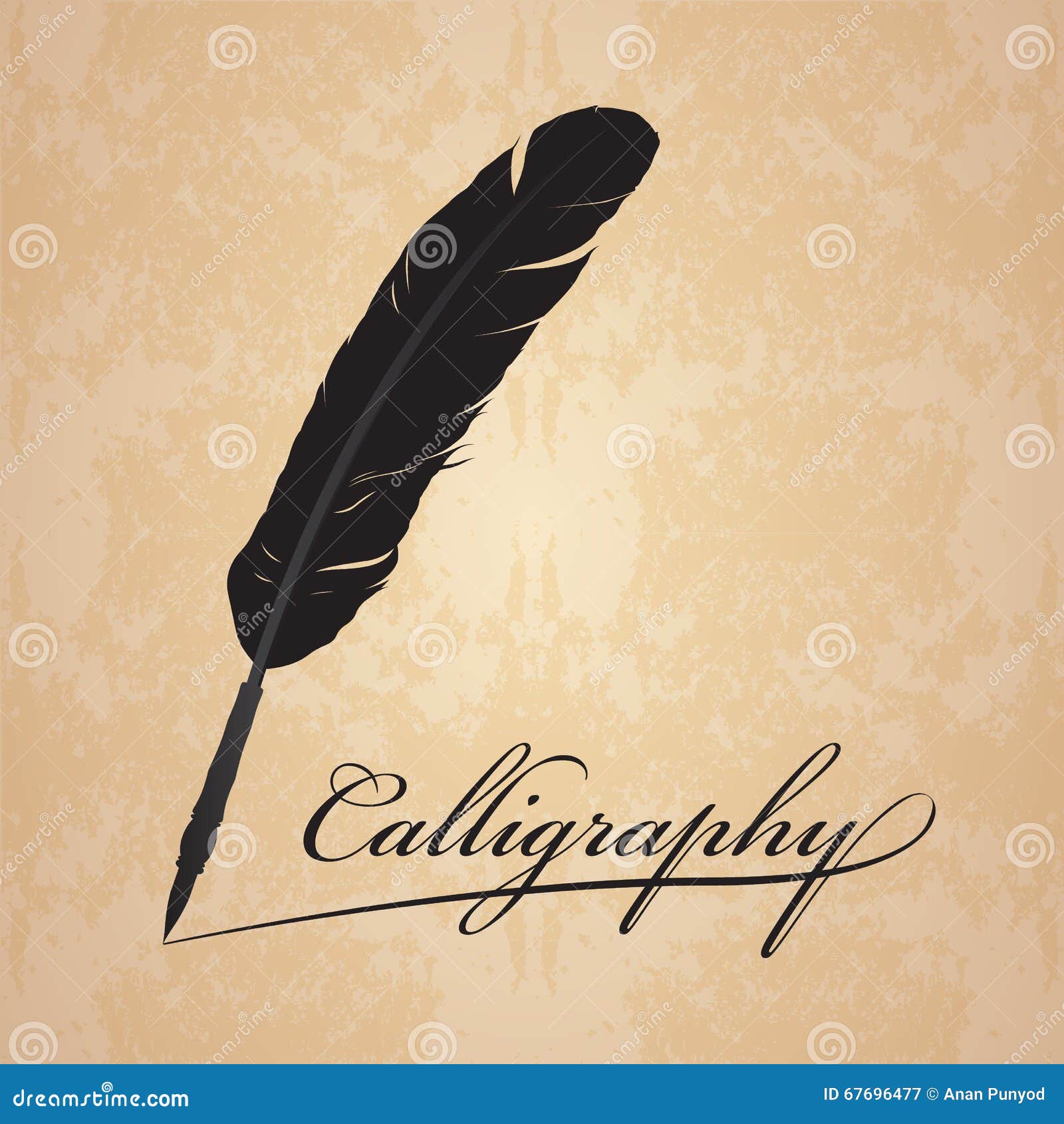 Feather Calligraphic Pen on Old Paper Vintage Vector Design Stock ...
