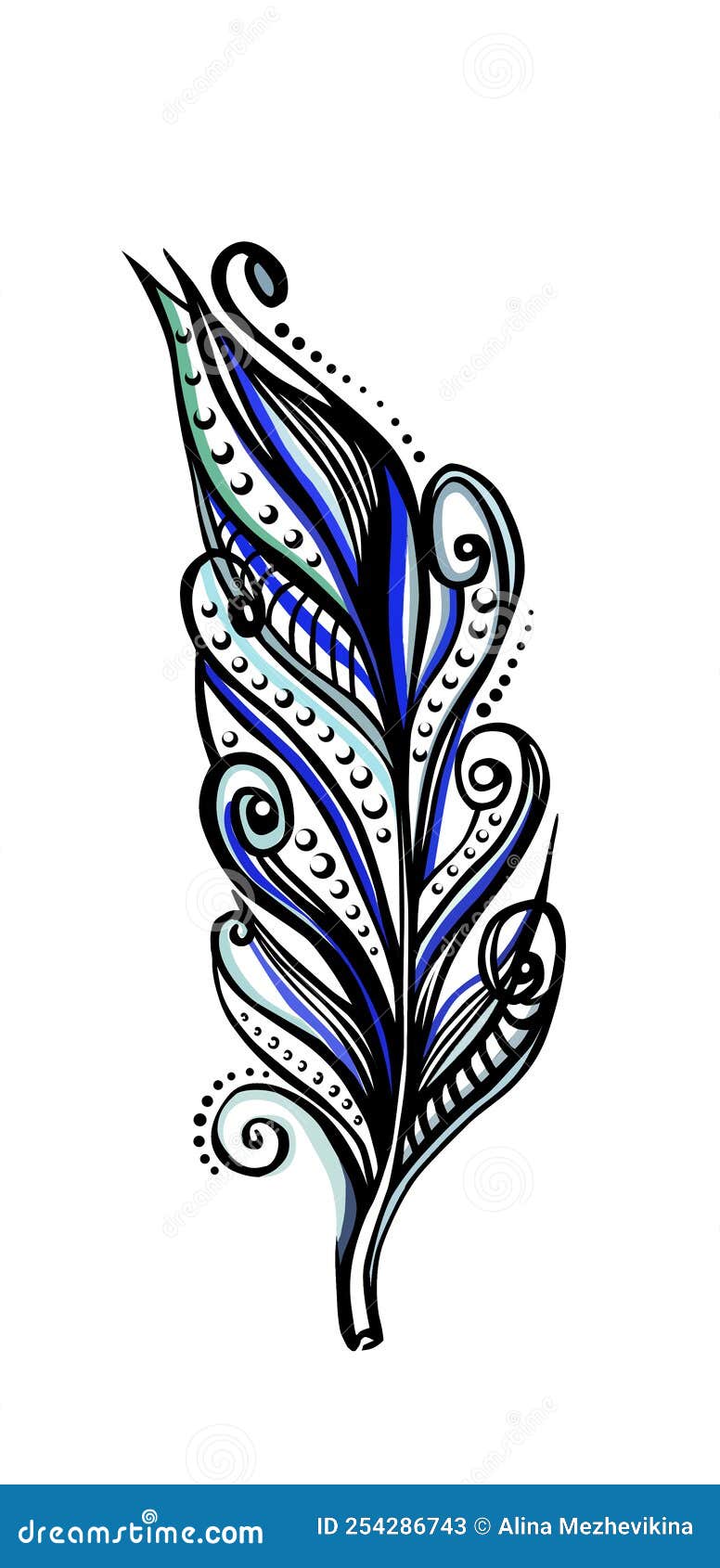 Feather of an Exotic Bird, Hand-drawn. Drawing Done with Markers and ...