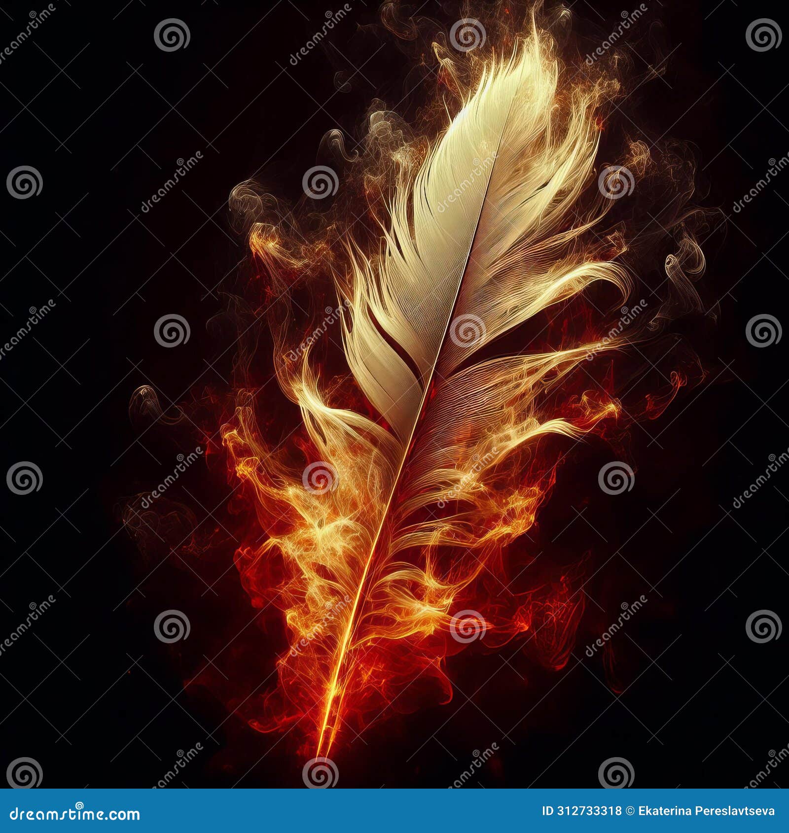 Feather is on Fire and Surrounded by Smoke Stock Photo - Image of ...