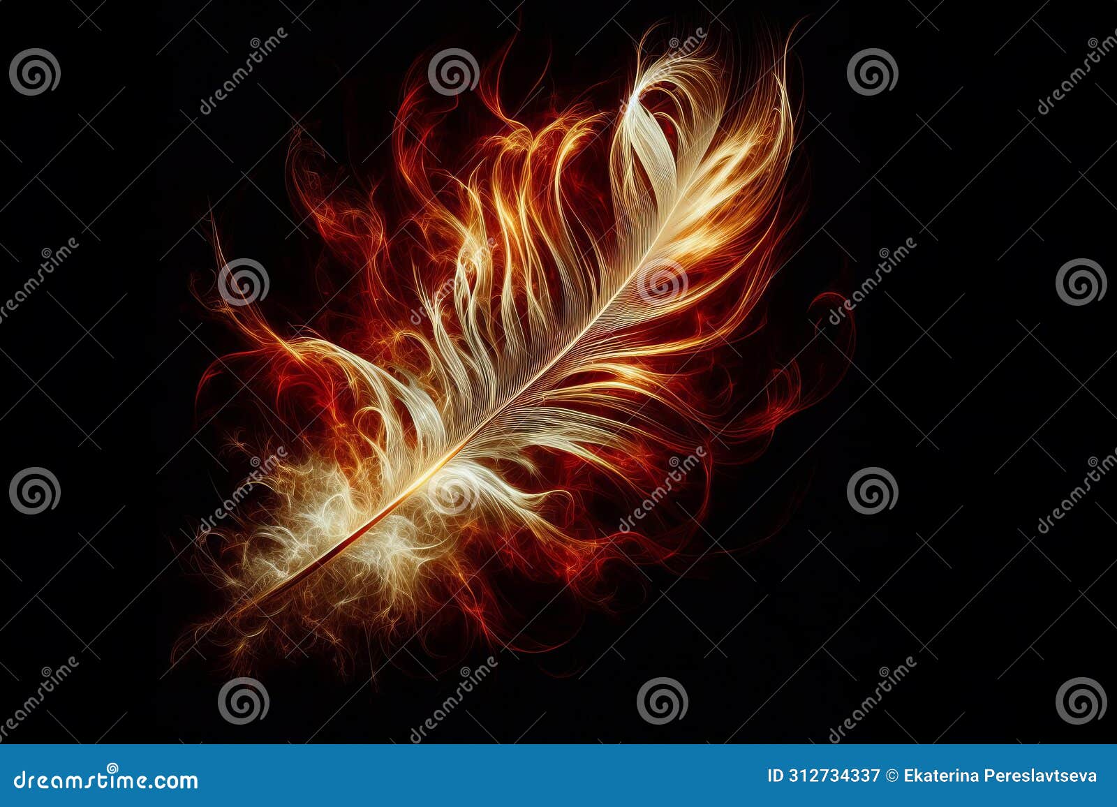 Feather with flames on it stock image. Image of plumage - 312734337