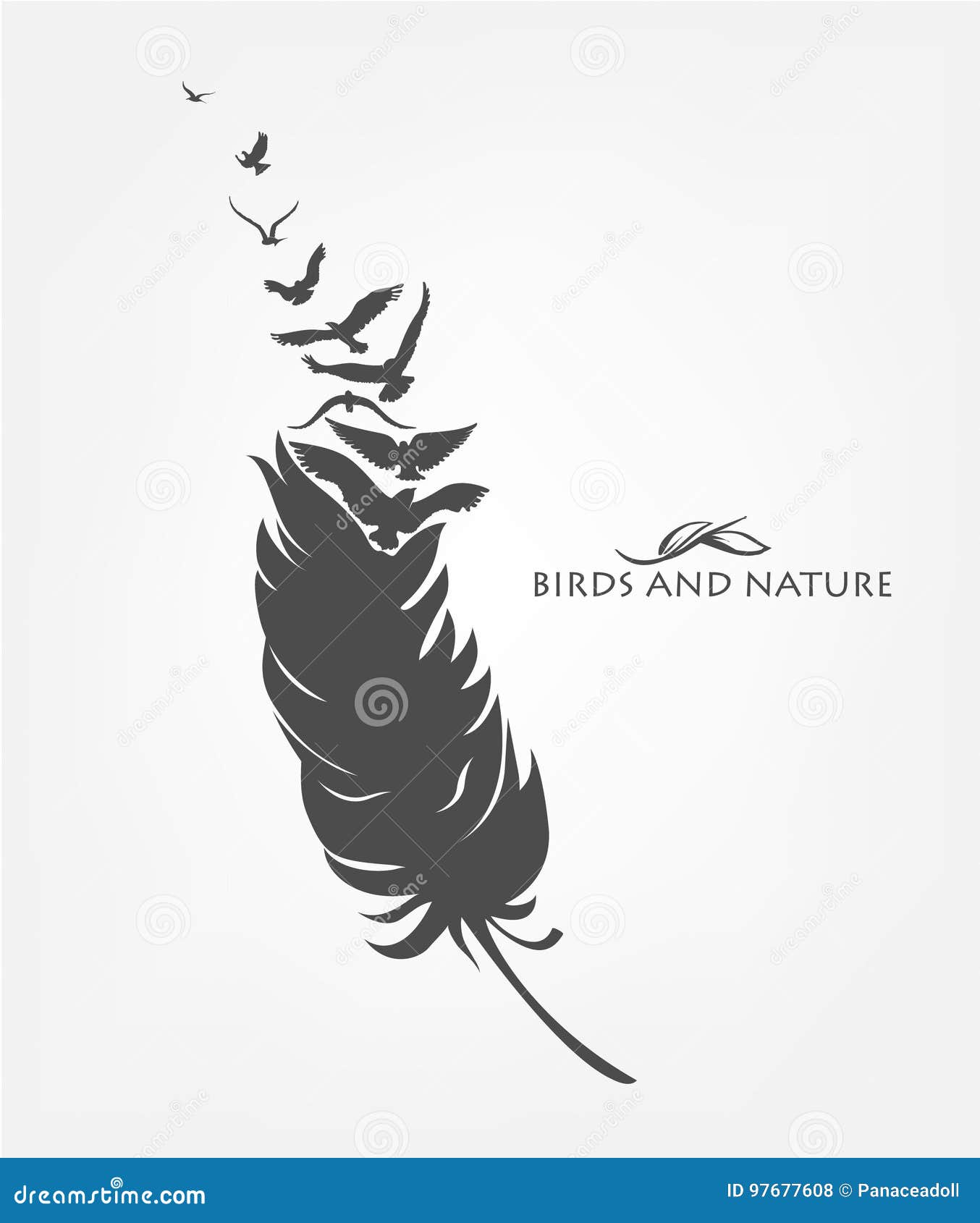 Feather with Flying Flock of Birds Stock Vector - Illustration of fauna ...
