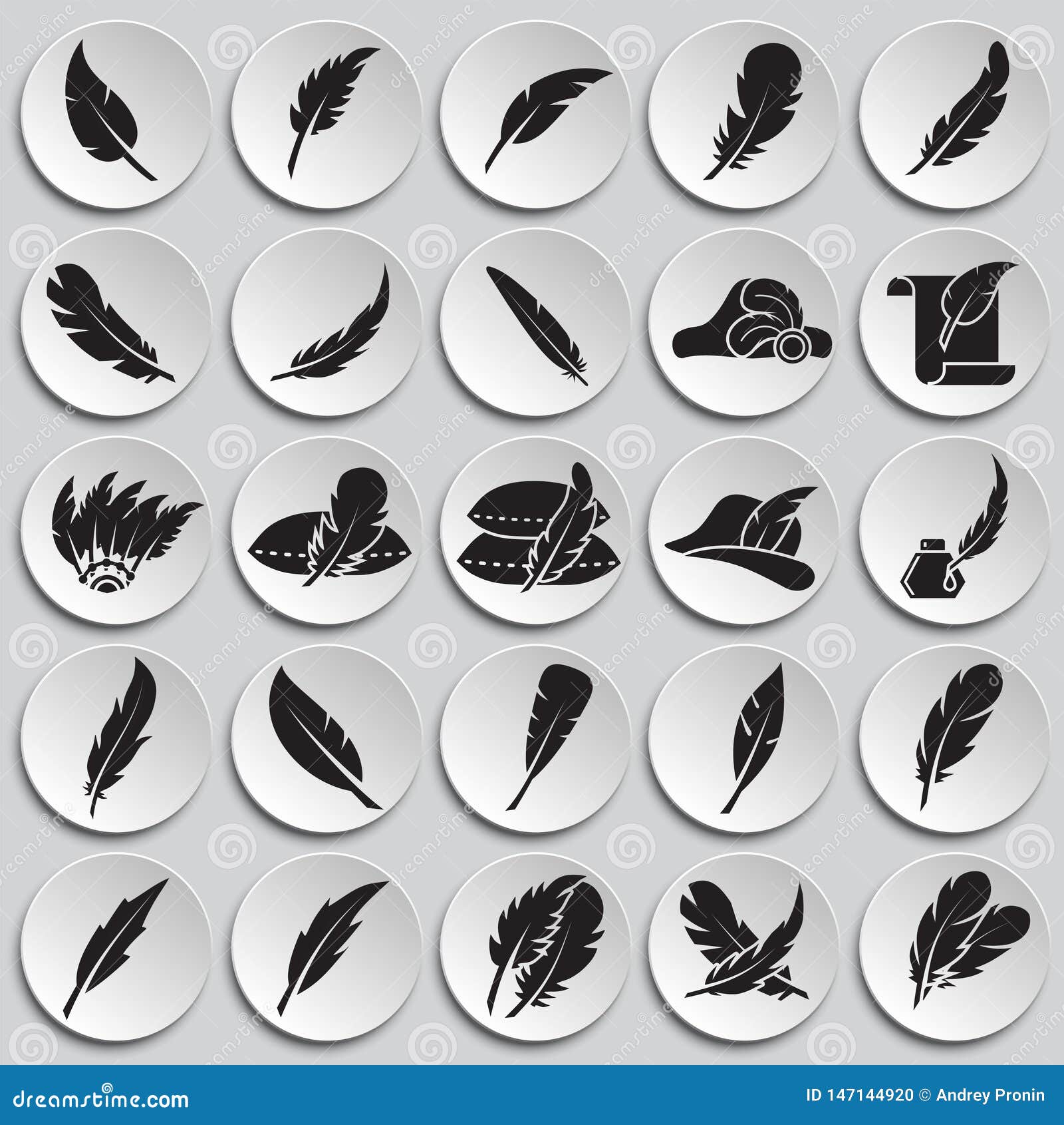 Feather Icons Set on Plates Background for Graphic and Web Design ...
