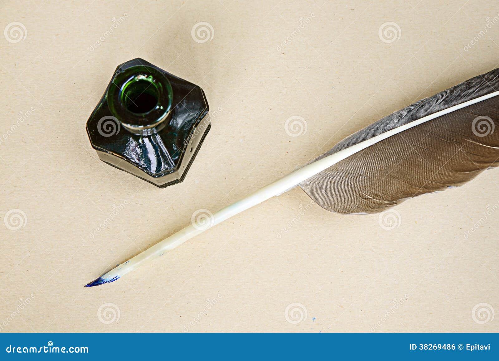 Feather, Ink and Sheet of Old Paper Stock Photo - Image of document ...