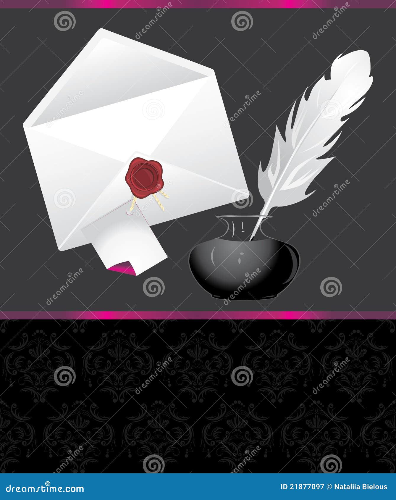 Feather, Inks and Envelope with Wax Seal. Banner Stock Vector ... Feather, Inks and Envelope with Wax Seal. Banner Stock Vector ...
