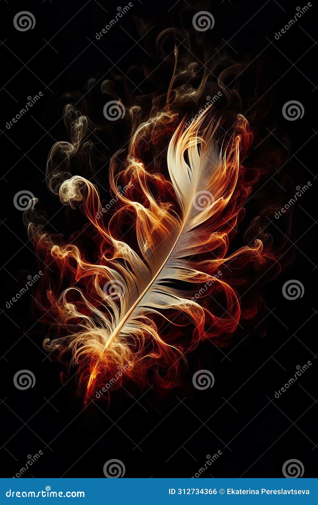 Feather is Lit on Fire and Surrounded by Smoke Stock Photo - Image of ...