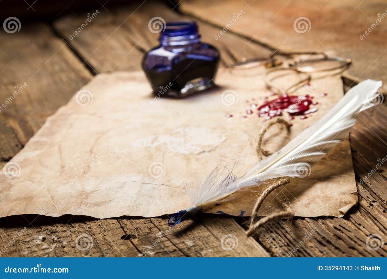 Feather Lying on Old Sheet of Paper Stock Image - Image of delivering ...
