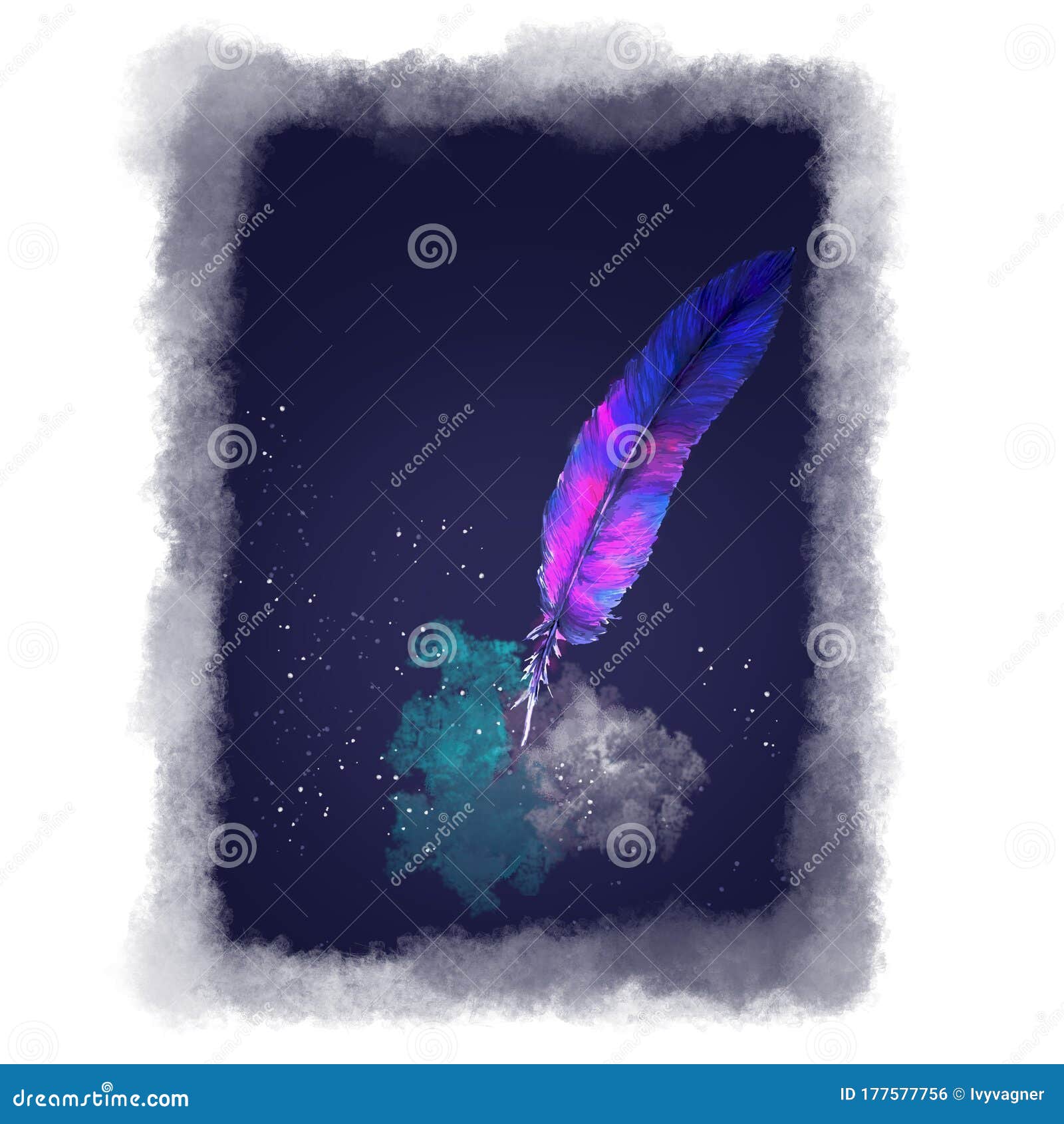 The Feather in Magic Lights on Deep Blue Background. Magic Illustration ...