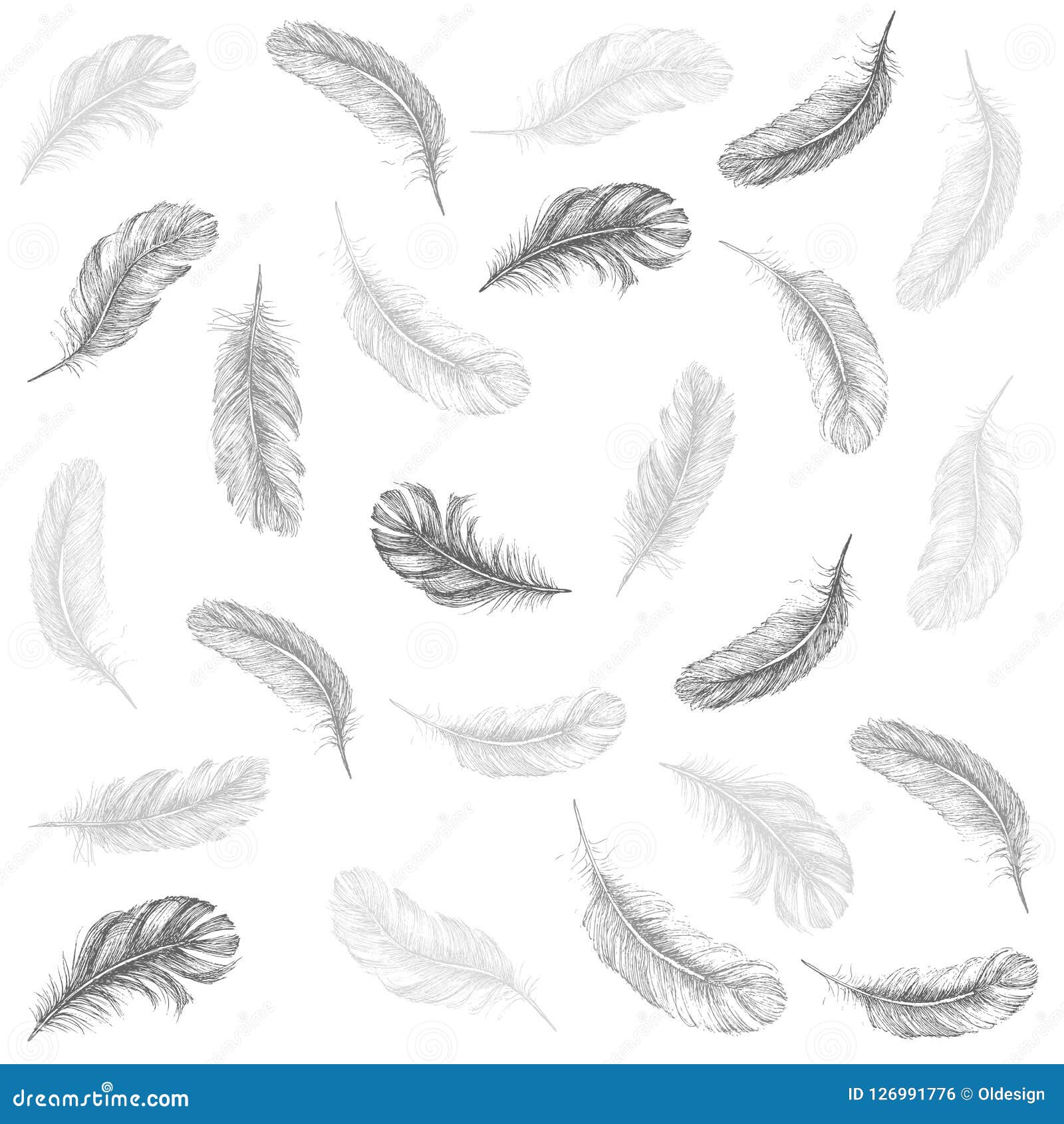 Feather Pattern Hand Drawn Style. Hand Drawn Vintage Design Set. Stock ...
