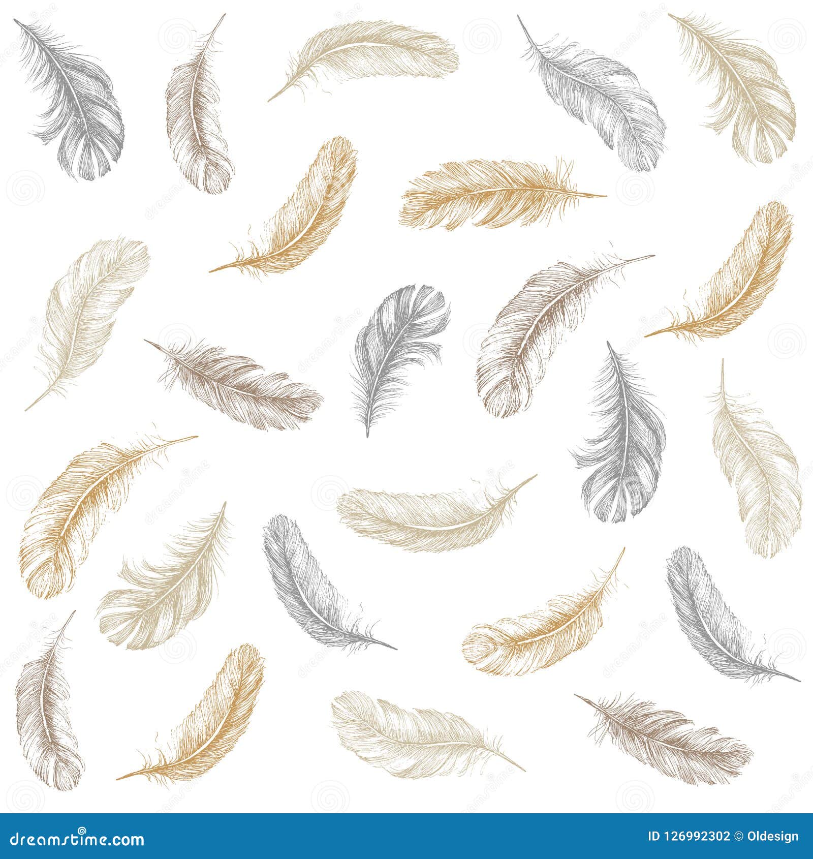 Feather Pattern Hand Drawn Style. Hand Drawn Vintage Design Set. Stock ...