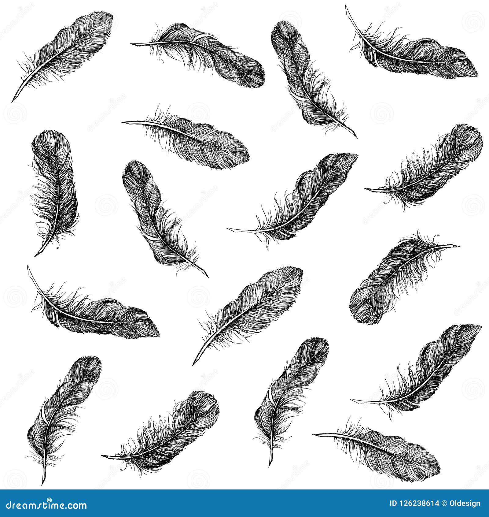 Feather Pattern Hand Drawn Style Stock Illustration - Illustration of ...