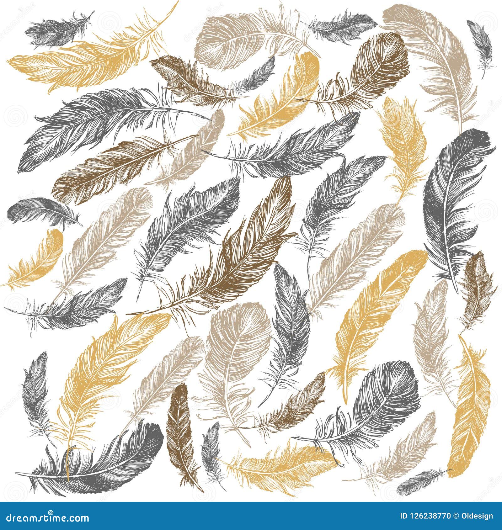 Feather Pattern Hand Drawn Style Stock Illustration - Illustration of ...