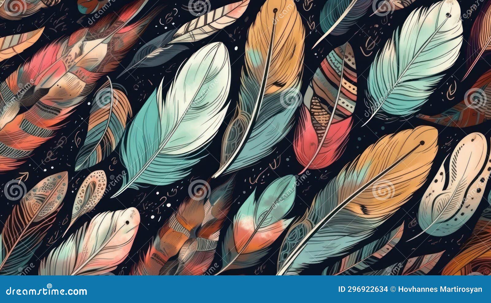 Feather Pattern. Watercolor Bird Feather Pattern from Wing Stock ...