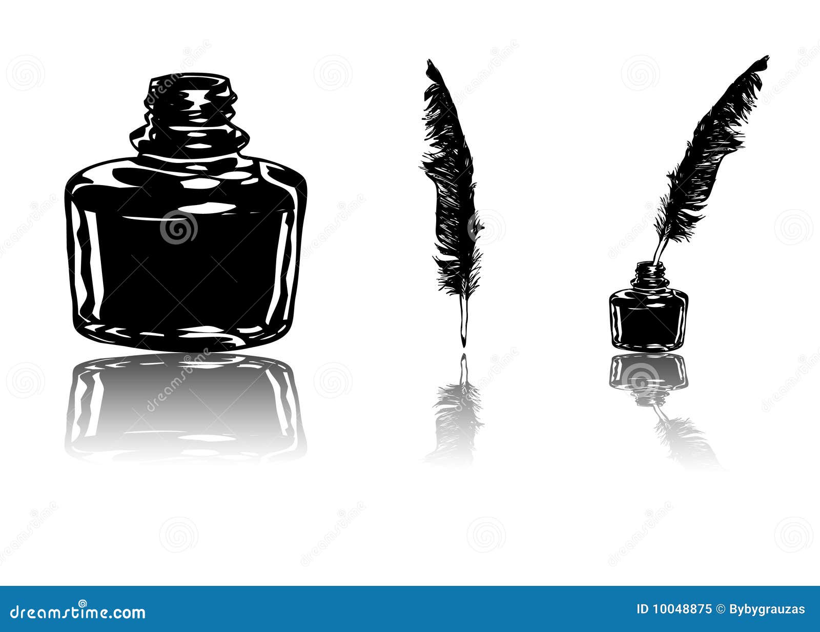 Feather Pen and Ink Collection Stock Illustration - Illustration of ...