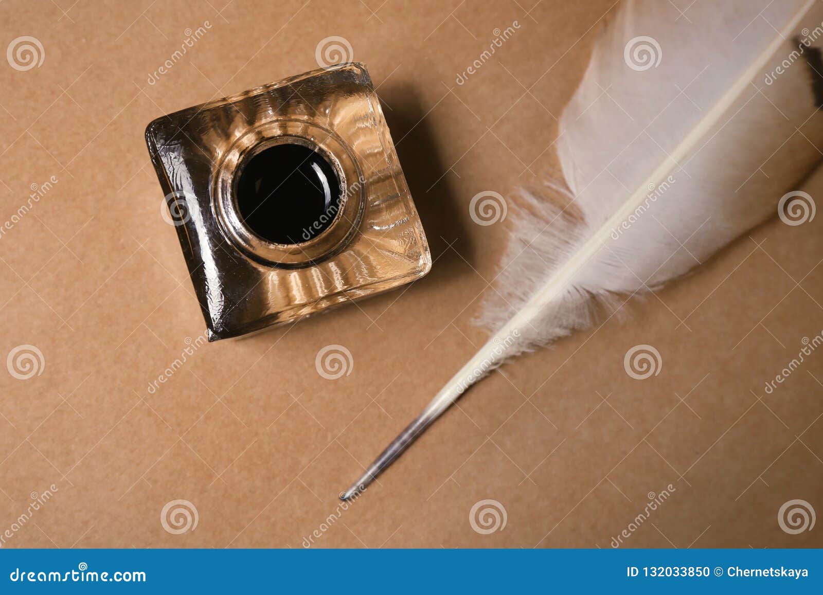 Feather Pen and Inkwell on Old Parchment Stock Photo - Image of sheet ...