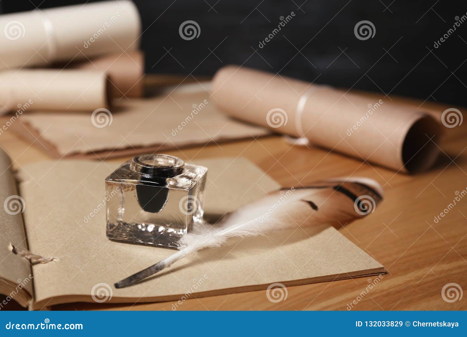 Feather Pen, Inkwell and Open Notebook Stock Image - Image of retro ... Feather Pen, Inkwell and Open Notebook Stock Image - Image of retro ...