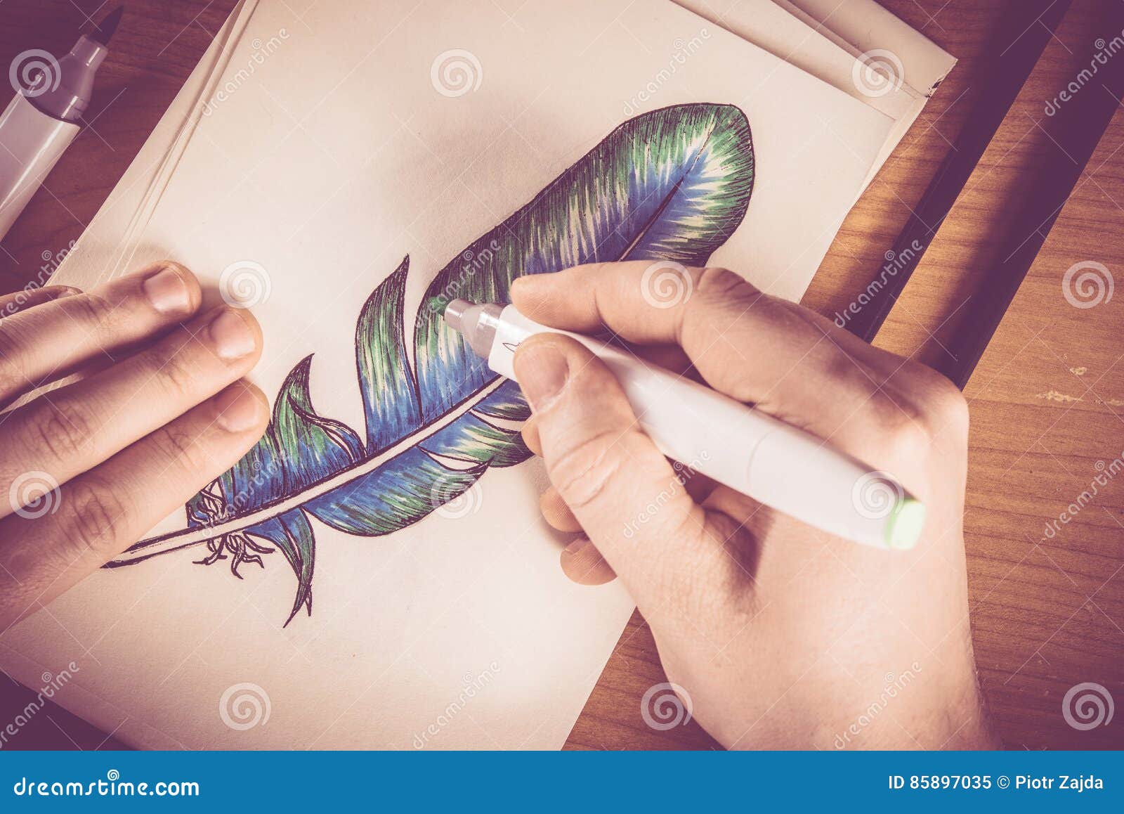 Feather Picture Drawing stock image. Image of talented - 85897035