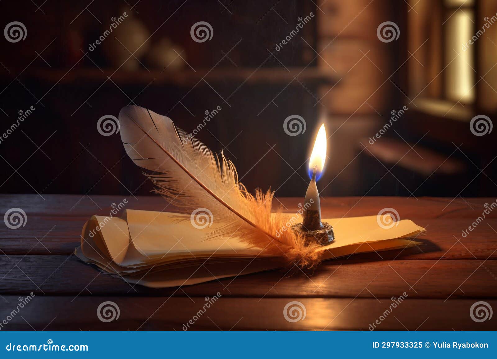 Feather Quill Burning Old Candle. Generate Ai Stock Image - Image of ...