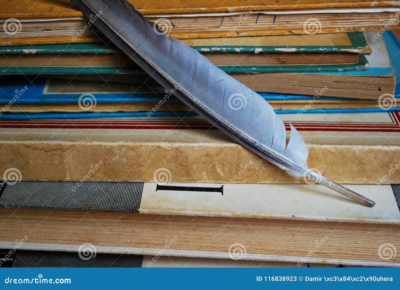 Quill pen on old books stock image. Image of records - 116838923