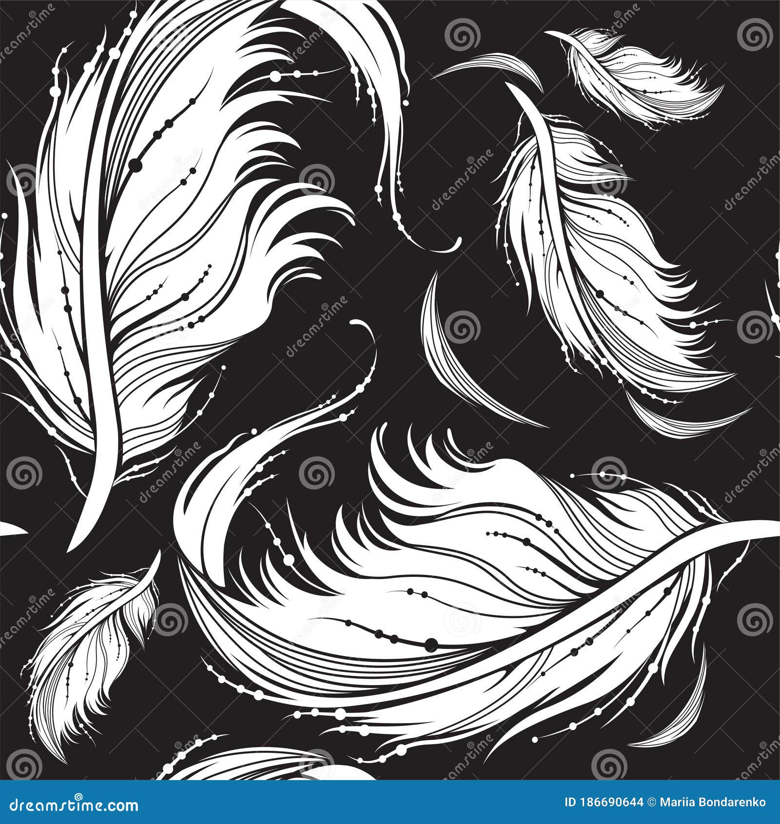 Feather Seamless Pattern. Black and White Stock Vector - Illustration ...
