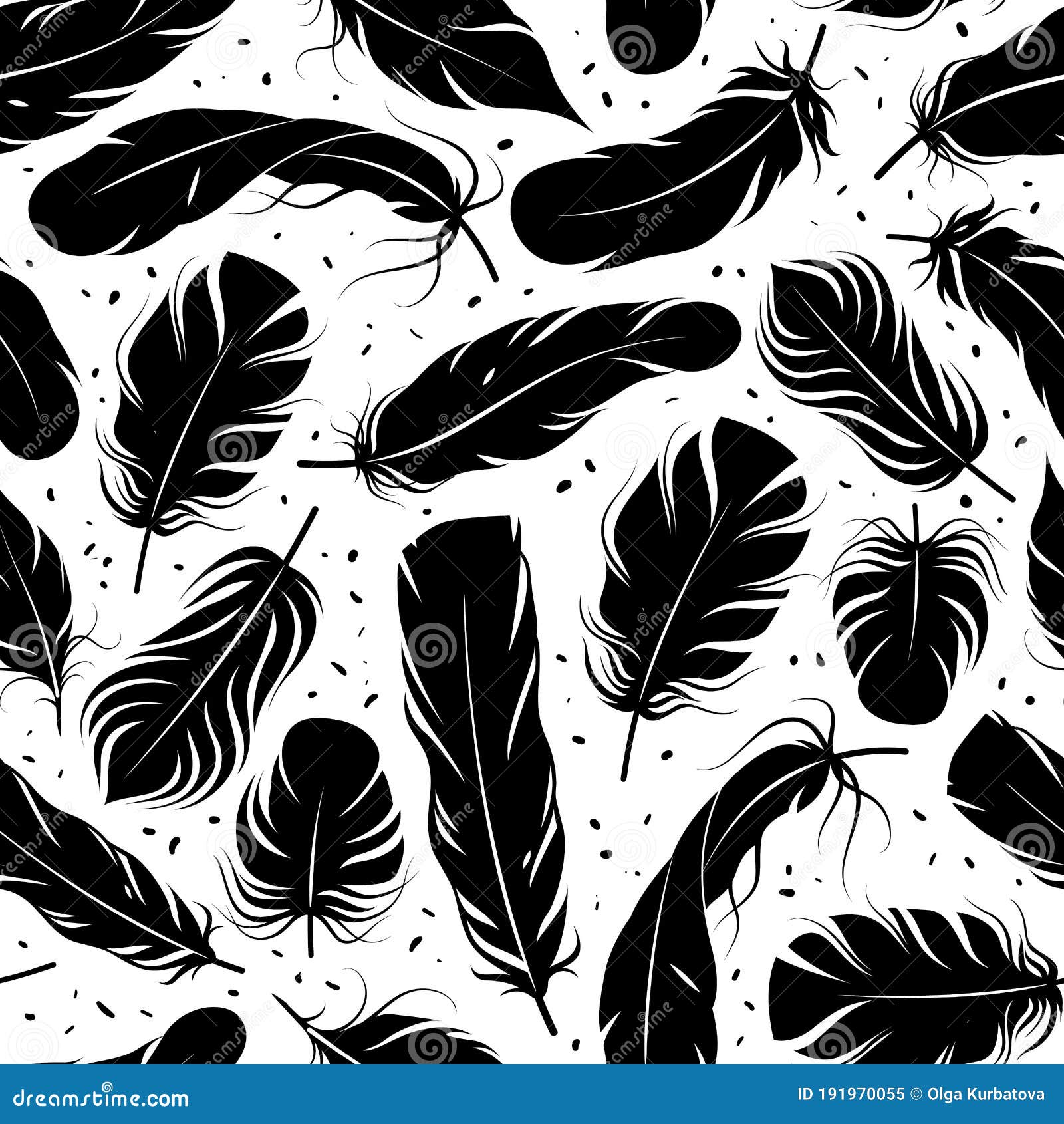 Feather Seamless Pattern. Curved Feathers Silhouettes, Graphic Simple ...