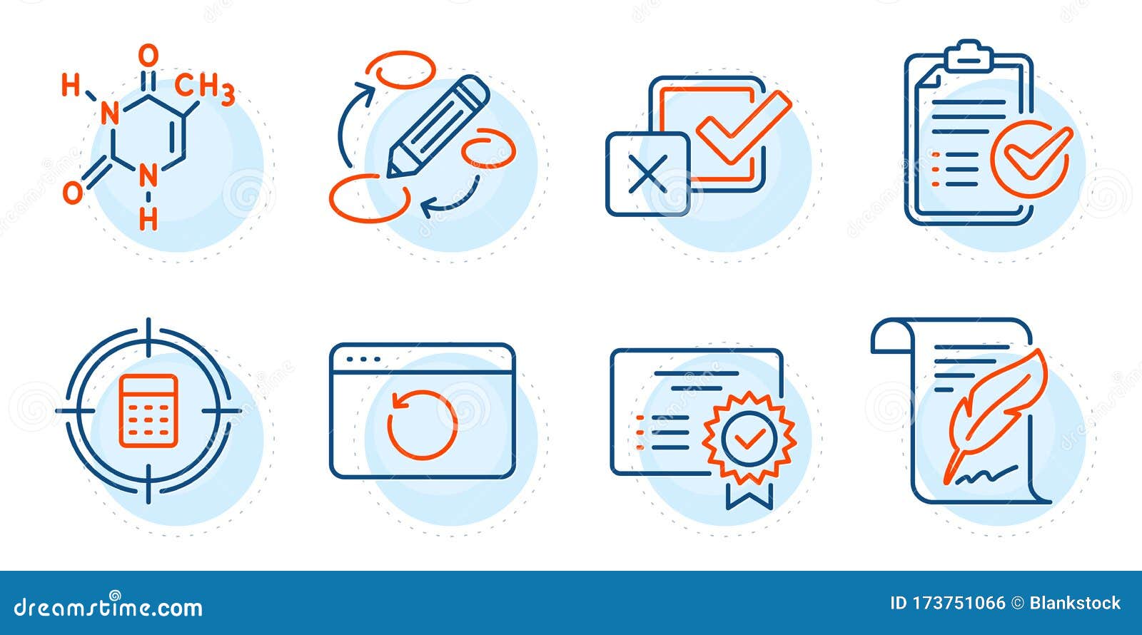 Certificate, Chemical Formula And Checkbox Icons Set. Feather, Survey ... Certificate, Chemical Formula And Checkbox Icons Set. Feather, Survey ...