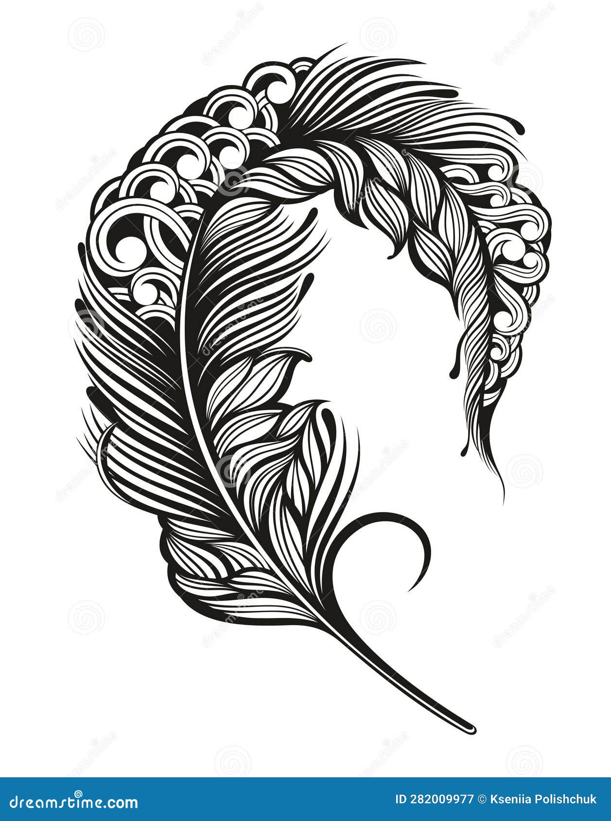 Feather. Vector Black and White Feather Pattern, Hand Drawn Style ...