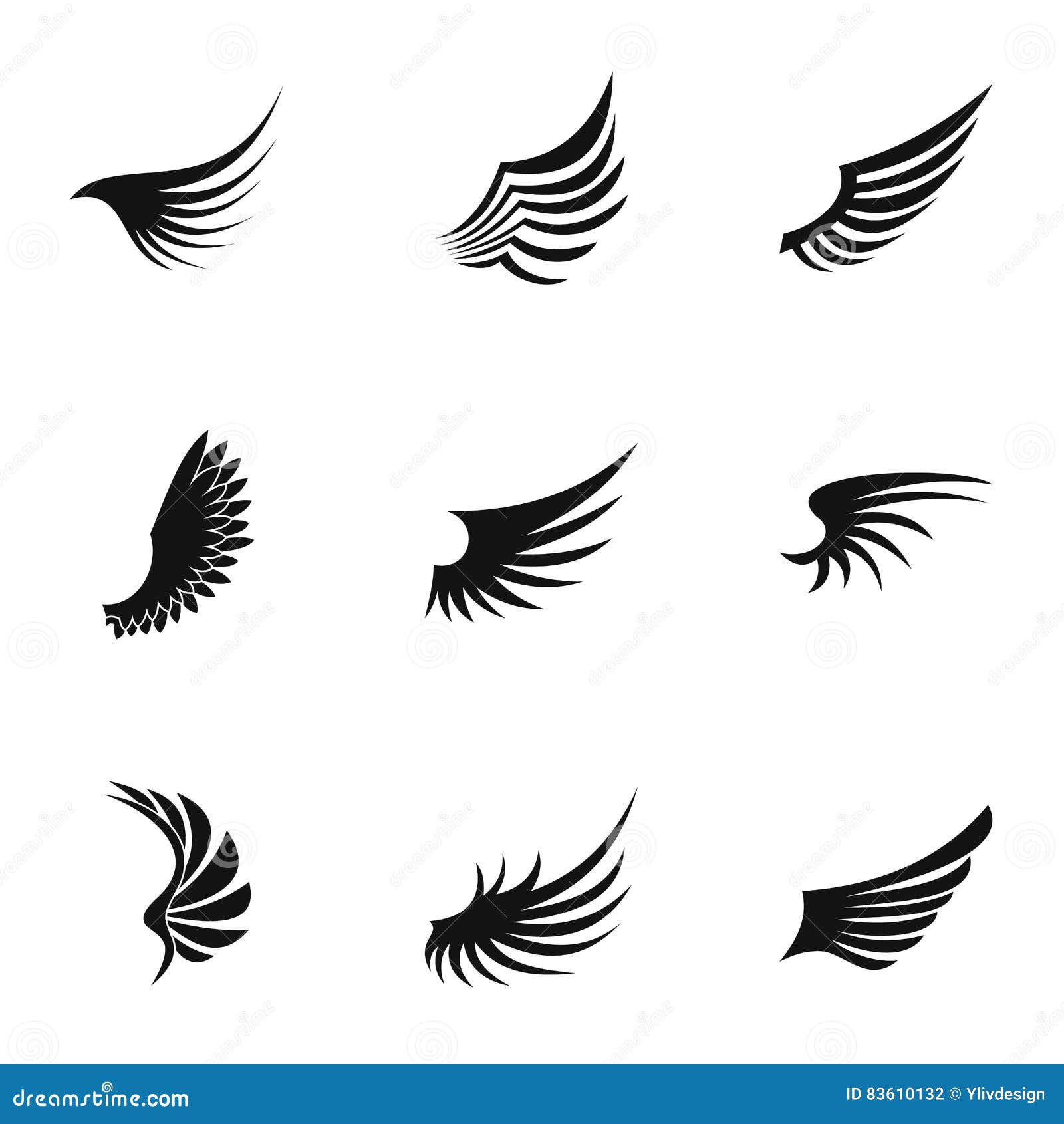 Feather Wings Icons Set, Simple Style Stock Vector - Illustration of ...