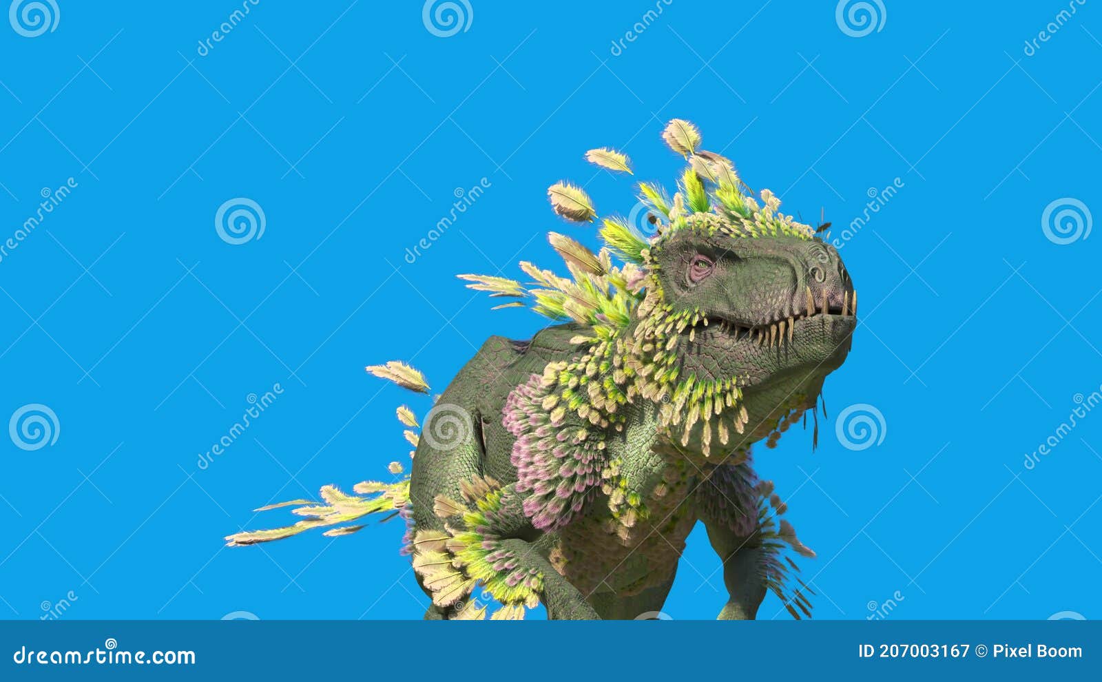 Feathered Dinosaur Trex Runcycle Loop Blue Screen 3D Rendering ...