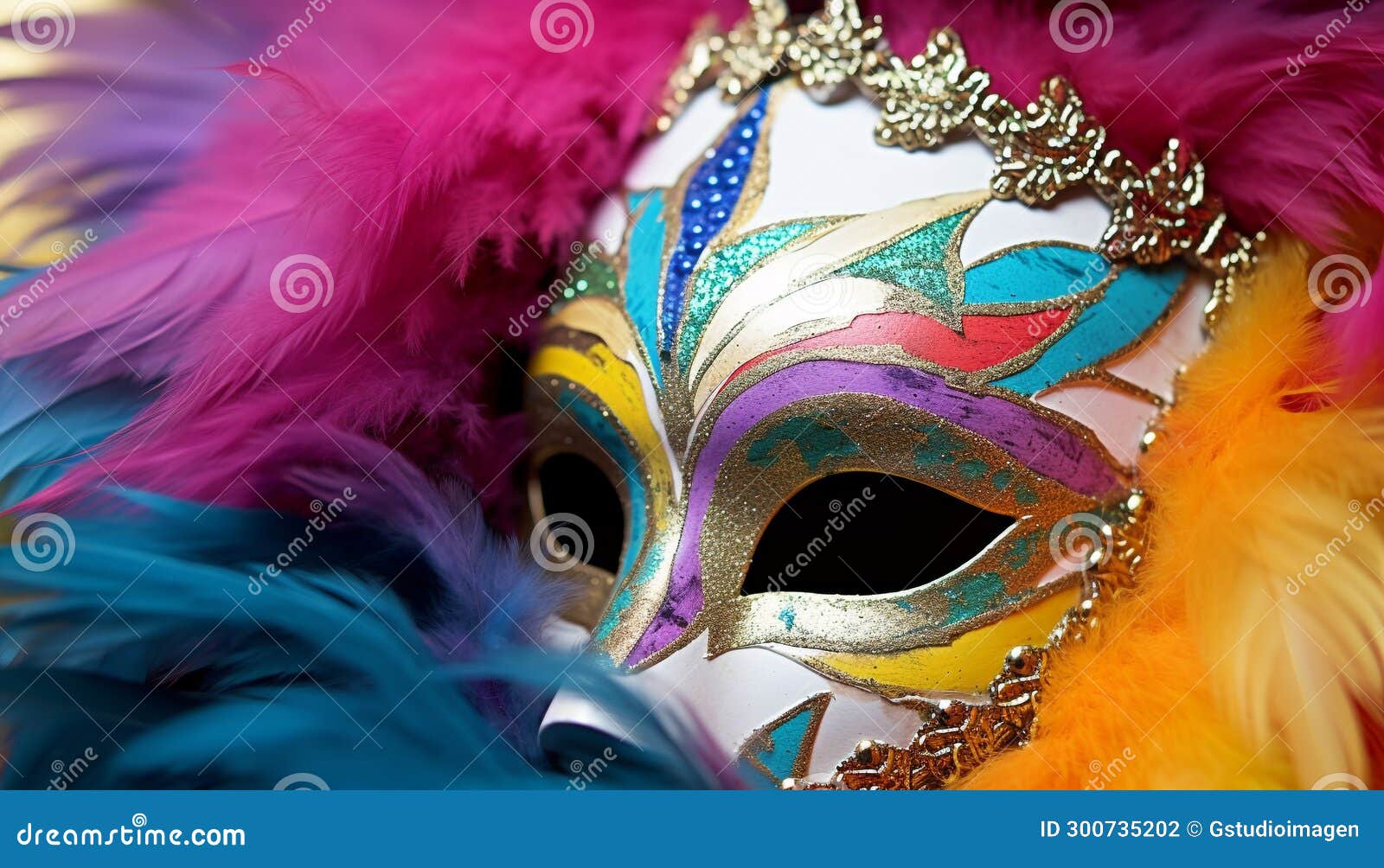 Feathered Mask Disguises Elegance At Mardi Gras Celebration Generated