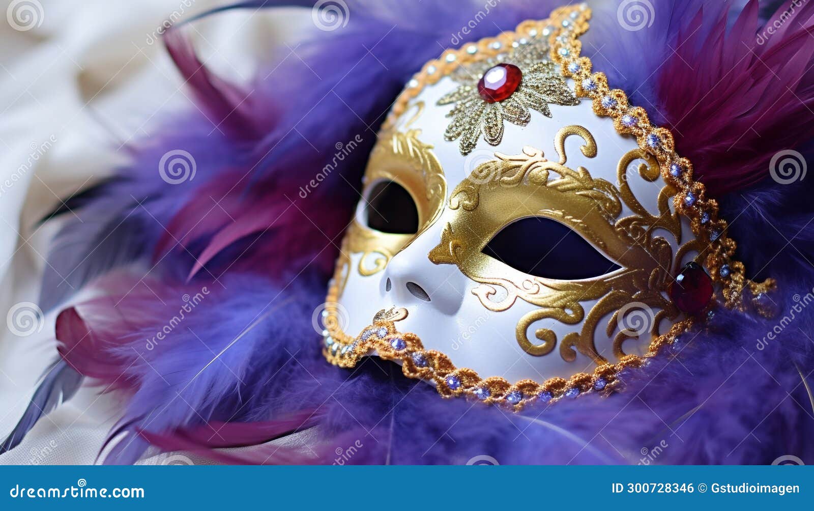 Feathered Mask Gold Elegance Mardi Gras Celebration Generated By Ai