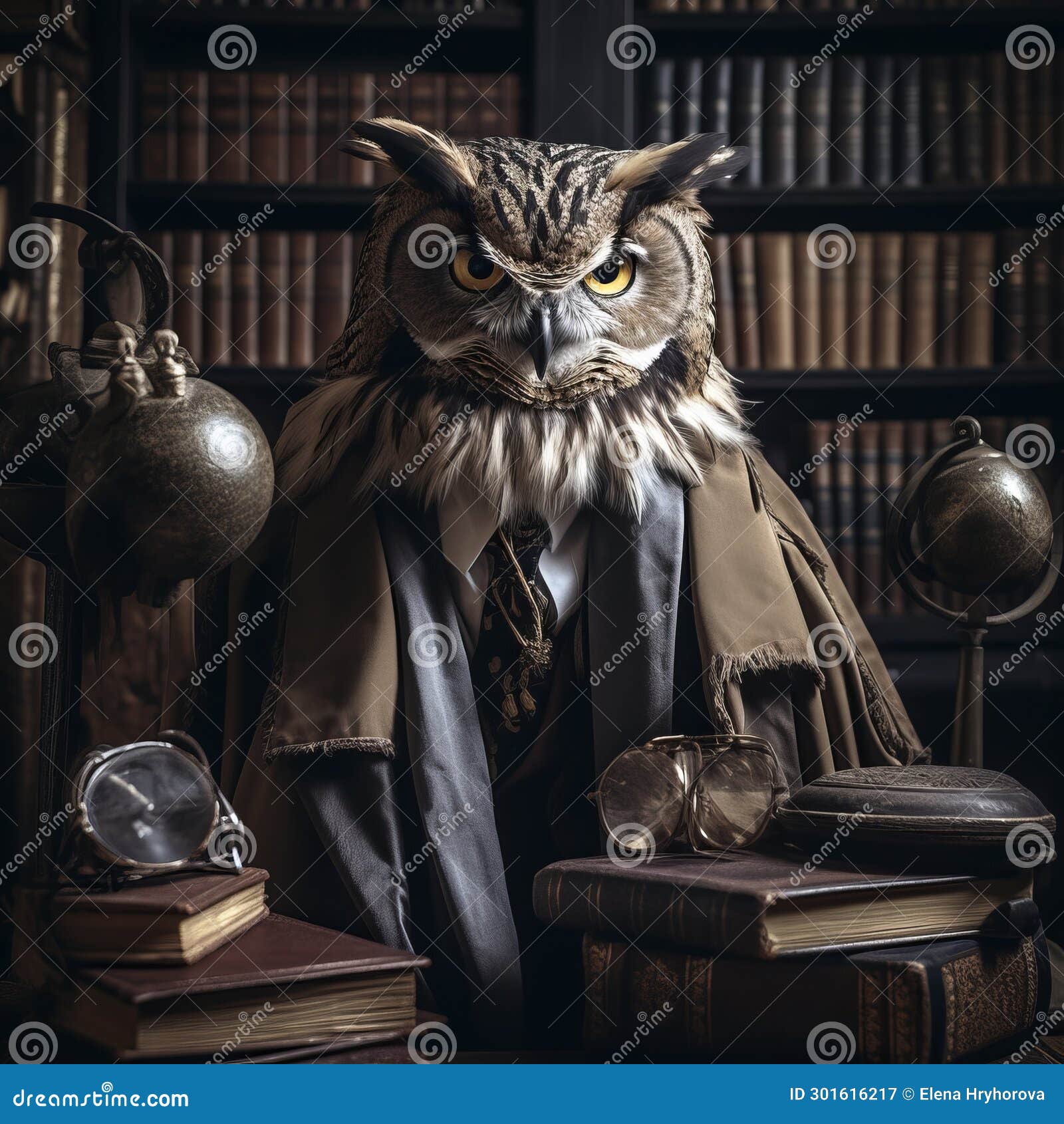 Feathered Philosopher: Owl in the Library Stock Image - Image of hoot ...