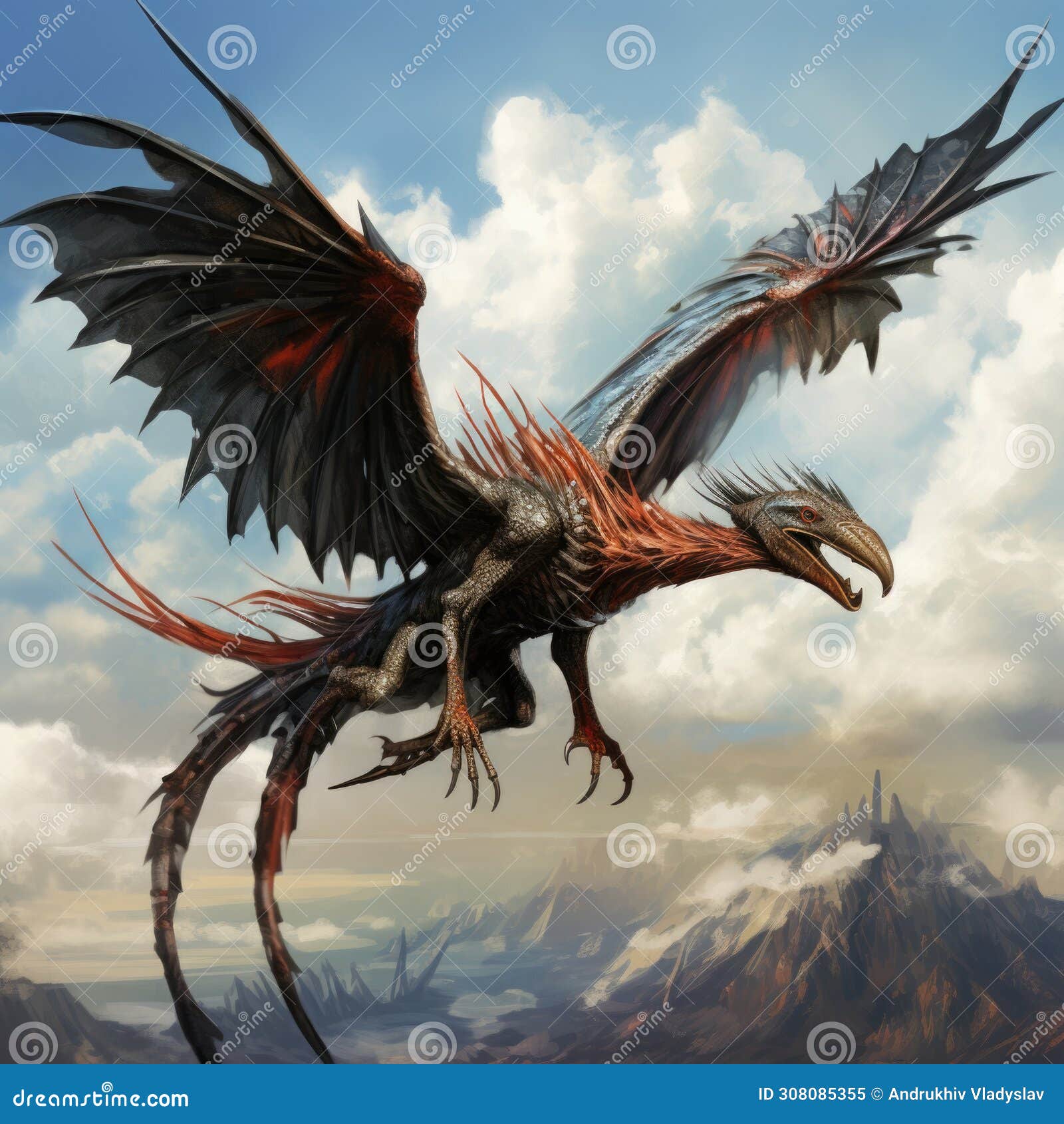 Feathered Pterodactyl, Fantasy Art Stock Illustration - Illustration of ...