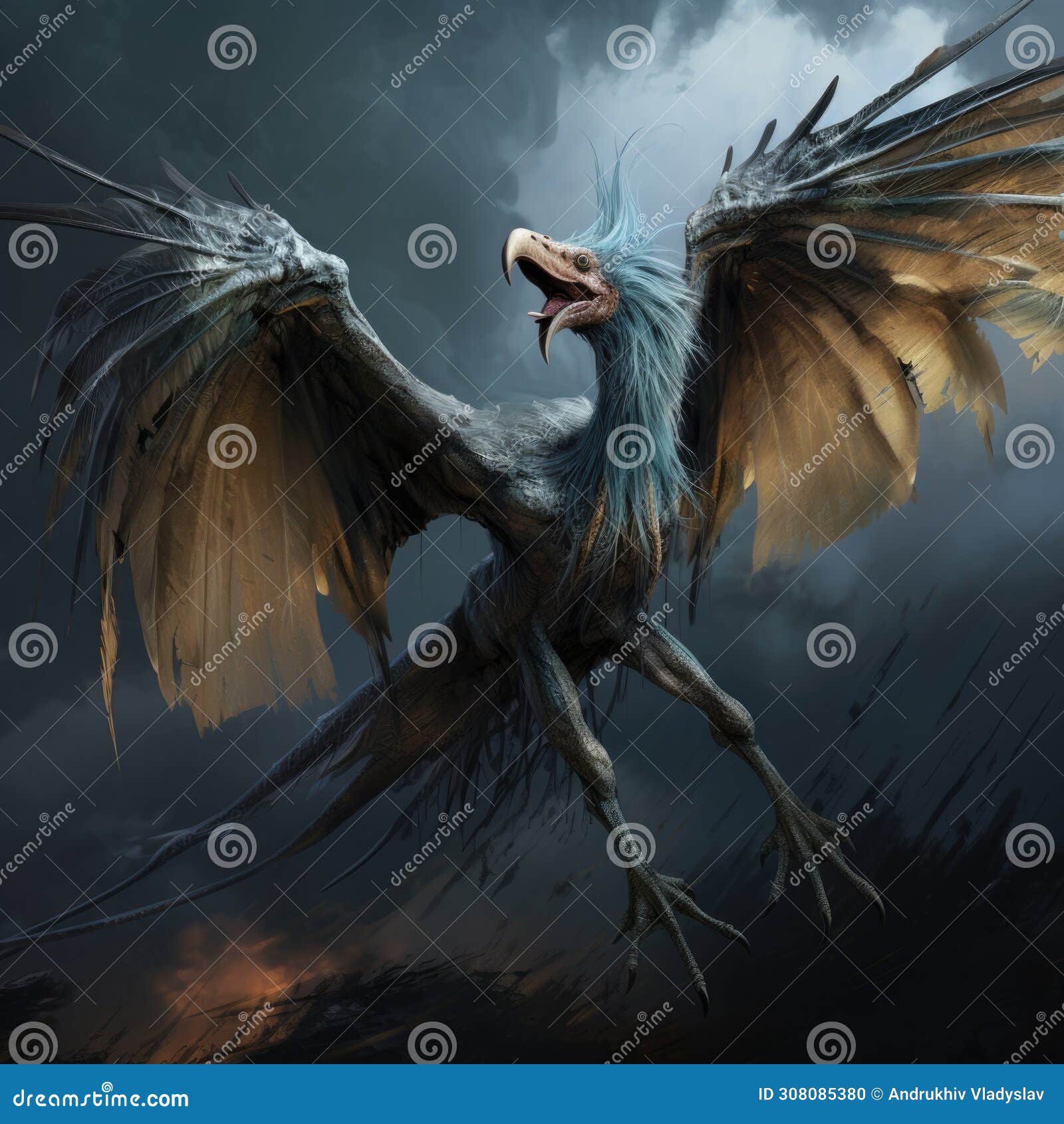 Feathered Pterodactyl, Fantasy Art Stock Illustration - Illustration of ...
