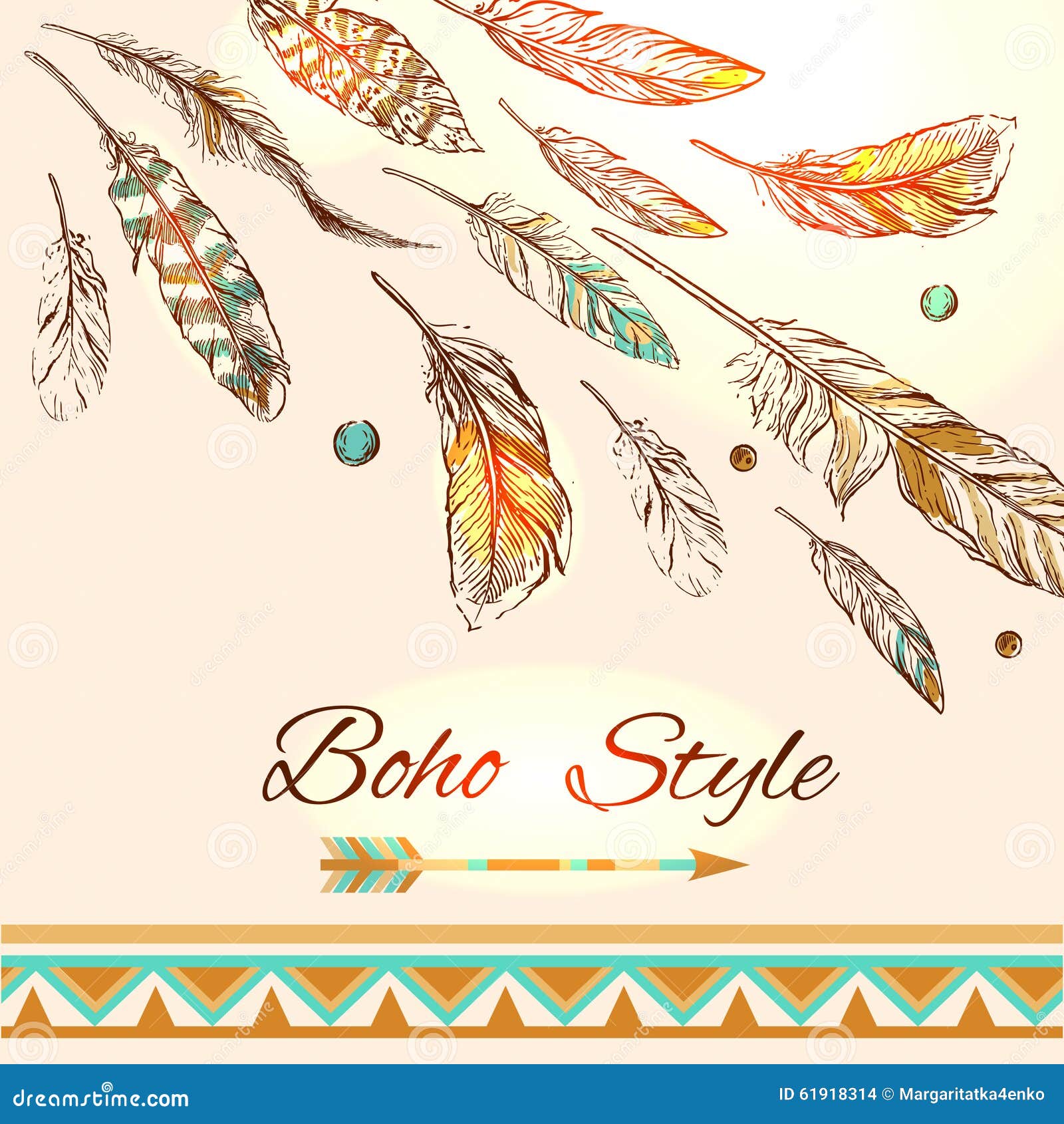 Feathers boho style stock vector. Illustration of boho - 61918314