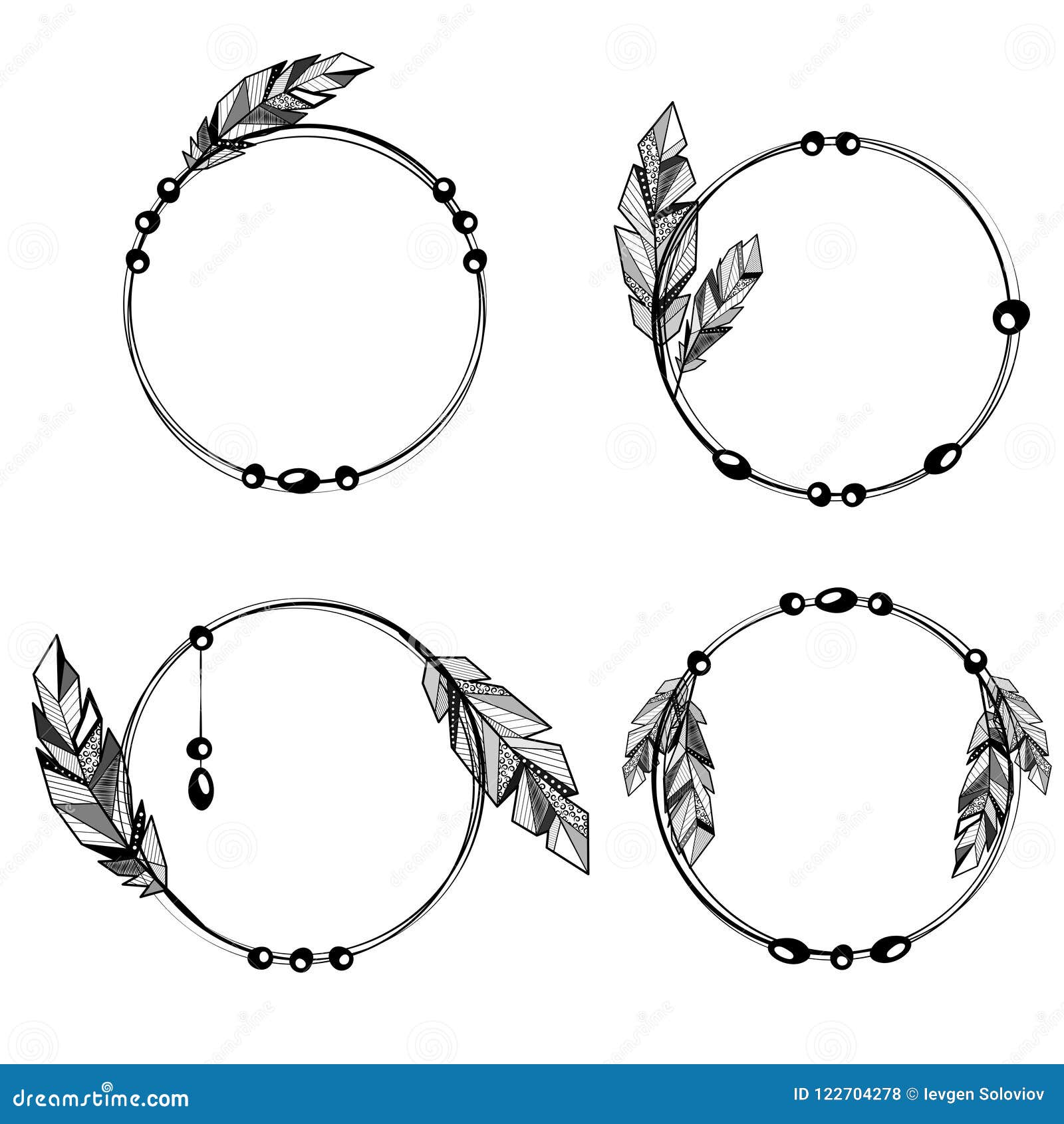 Feathers Boho Style Circle Frames Stock Vector - Illustration of ...