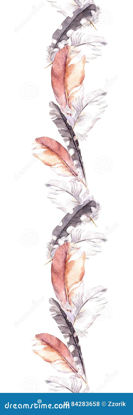 Feathers Border. Seamless Strip. Water Color Royalty-Free Stock ...