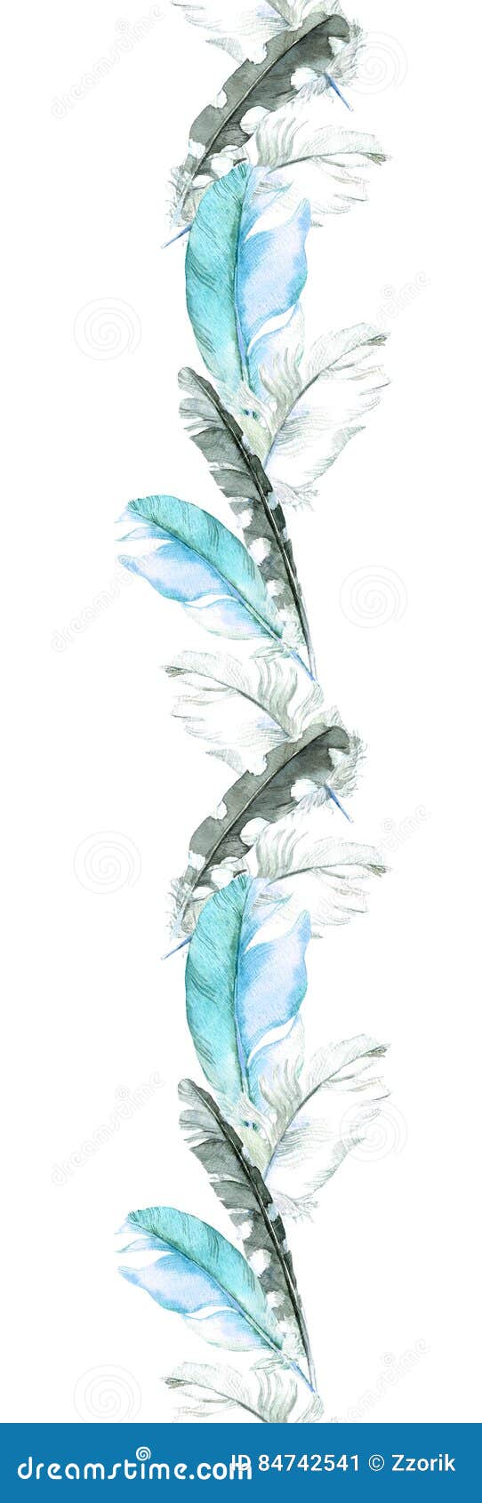 Feathers Border. Seamless Strip. Water Color Royalty-Free Stock ...