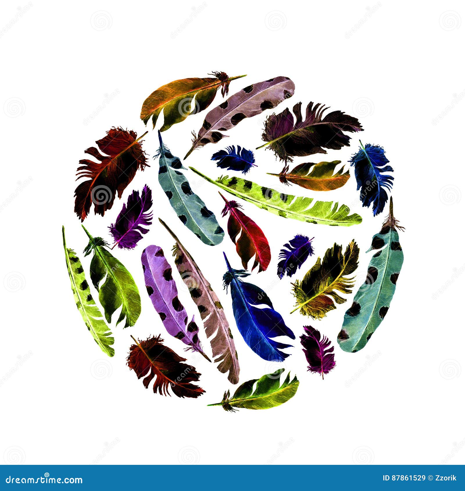 Feathers. Circle Pattern. Watercolor Stock Illustration - Illustration ...
