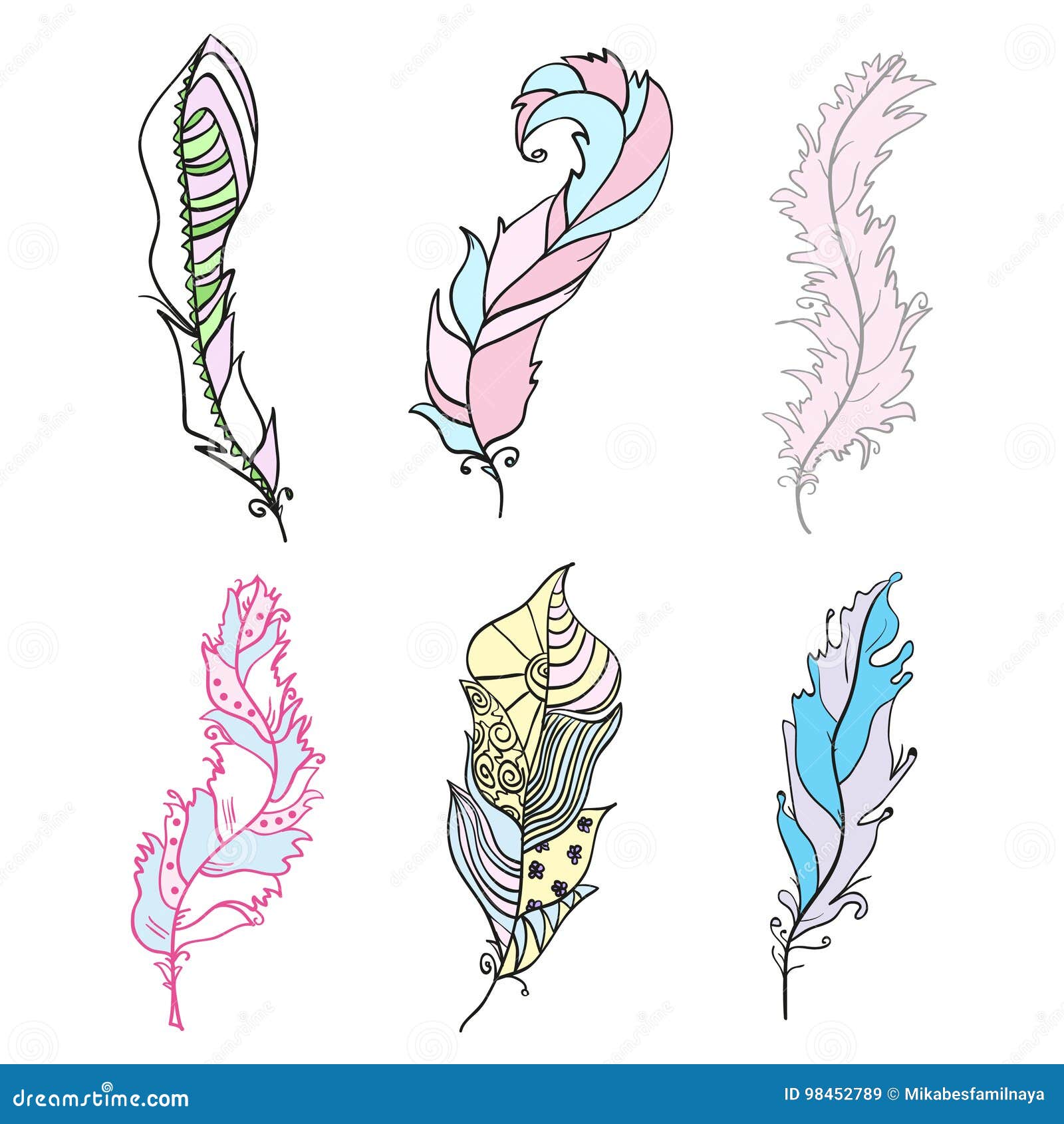 Feathers. Design Zentangle stock vector. Illustration of nature - 98452789