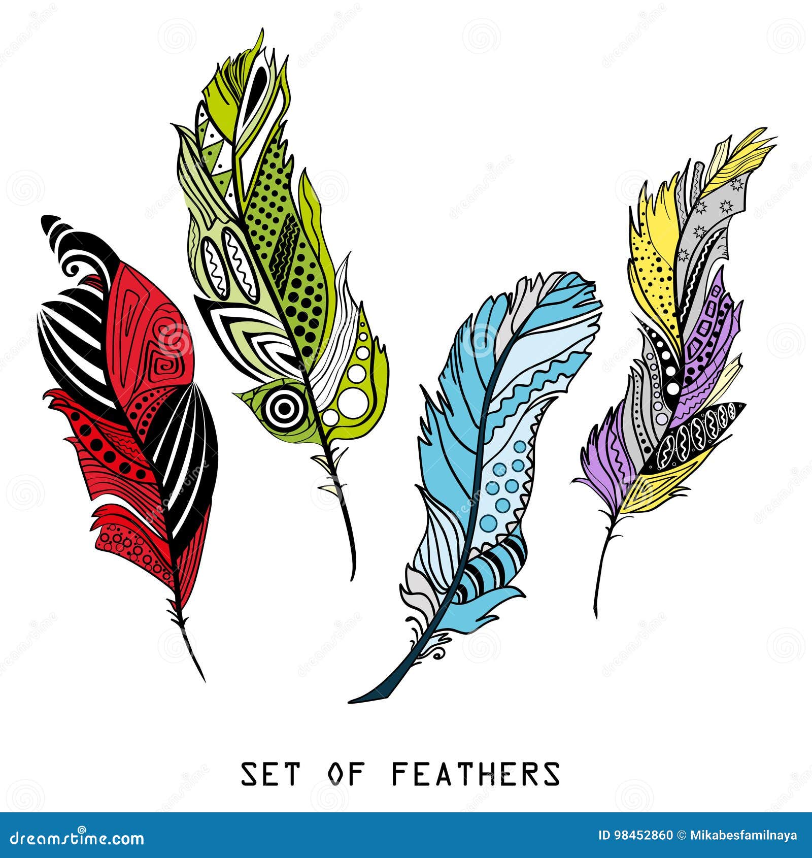 Feathers. Design Zentangle stock vector. Illustration of bird - 98452860