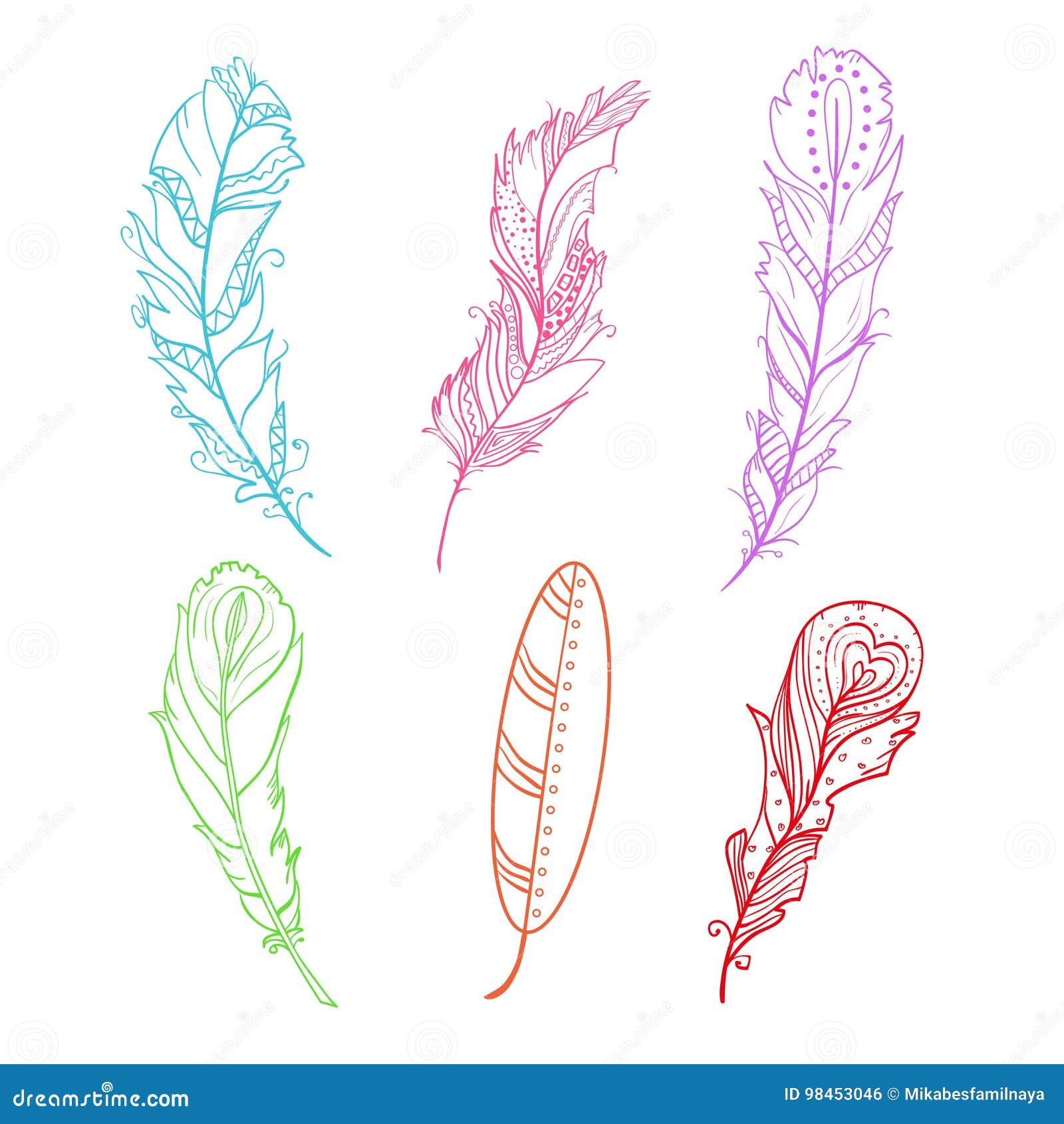 Feathers. Design Zentangle stock vector. Illustration of bird - 98453046