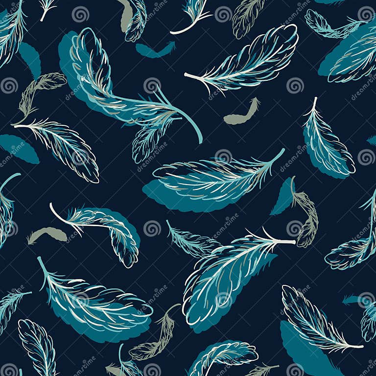 Feathers Fall in the Night Sky Vector Graphic Seamless Pattern Stock ...