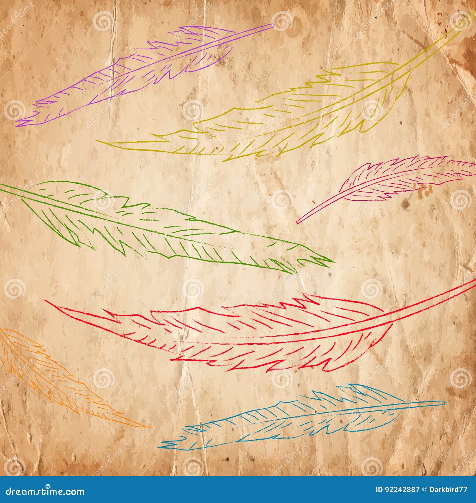 Feathers on the Old Paper Background Stock Illustration - Illustration ...